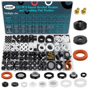 keze 233 pcs plumbing and faucet washers assortment kit for assorted spigot water hose bib outside garden faucet splitter gasket leak plumbes valve stem worn out repair