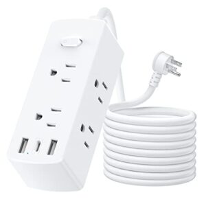 cruise essentials, power strip with usb c, no surge protector, 6 outlets 3 usb ports with 5ft extension cord flat plug, cruise accessories must have