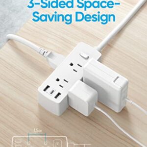 Cruise Essentials, Power Strip with USB C, No Surge Protector, 6 Outlets 3 USB Ports with 5ft Extension Cord Flat Plug, Cruise Accessories Must Have