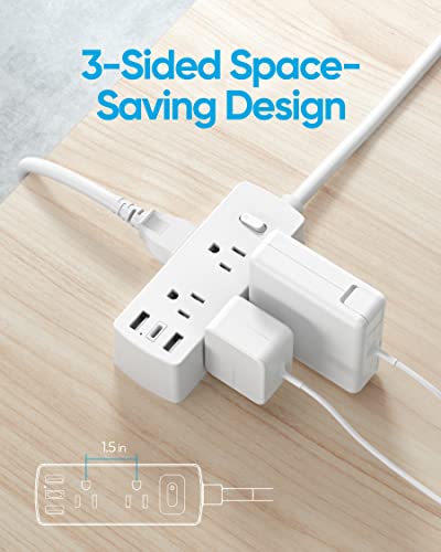 Cruise Essentials, Power Strip with USB C, No Surge Protector, 6 Outlets 3 USB Ports with 5ft Extension Cord Flat Plug, Cruise Accessories Must Have