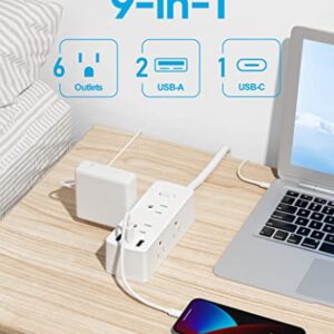 Cruise Essentials, Power Strip with USB C, No Surge Protector, 6 Outlets 3 USB Ports with 5ft Extension Cord Flat Plug, Cruise Accessories Must Have