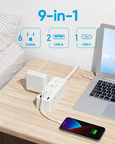 Cruise Essentials, Power Strip with USB C, No Surge Protector, 6 Outlets 3 USB Ports with 5ft Extension Cord Flat Plug, Cruise Accessories Must Have