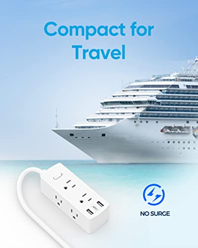 Cruise Essentials, Power Strip with USB C, No Surge Protector, 6 Outlets 3 USB Ports with 5ft Extension Cord Flat Plug, Cruise Accessories Must Have