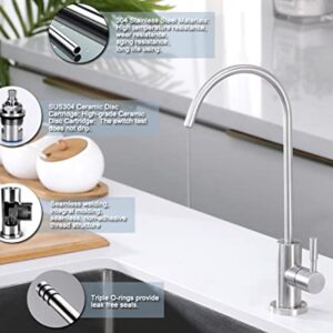 ESOW 100% Lead-Free Kitchen Water Filter Faucet, Fits Most Reverse Osmosis and Water Filtration System for Kitchen Bar Sink in Non-Air Gap, SUS304 Stainless Steel Brushed Nickel Finish