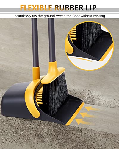 Broom and Dustpan Set, Broom and Dustpan, Broom and Dustpan Set for Home, Upgrade 52" Long Handle Broom with Stand Up Dustpan Combo Set for Office Home Kitchen Lobby Floor Use, Dust pan and Broom Set