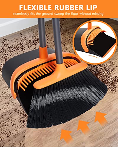 Broom and Dustpan Set, Broom and Dustpan, Broom and Dustpan Set for Home, Upgrade 52" Long Handle Broom with Stand Up Dustpan Combo Set for Office Home Kitchen Lobby Floor Use, Dust pan and Broom Set