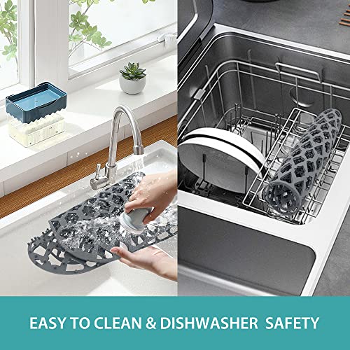 SAMSIER Sink Protectors for Kitchen Sink 19”x13”& 26”x14” with Cleaning Brush, Large Silicone Kitchen Sink Mats Grid for Bottom of Farmhouse Stainless Steel Porcelain Sink (26x14,Center Drain)