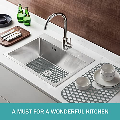 SAMSIER Sink Protectors for Kitchen Sink 19”x13”& 26”x14” with Cleaning Brush, Large Silicone Kitchen Sink Mats Grid for Bottom of Farmhouse Stainless Steel Porcelain Sink (26x14,Center Drain)