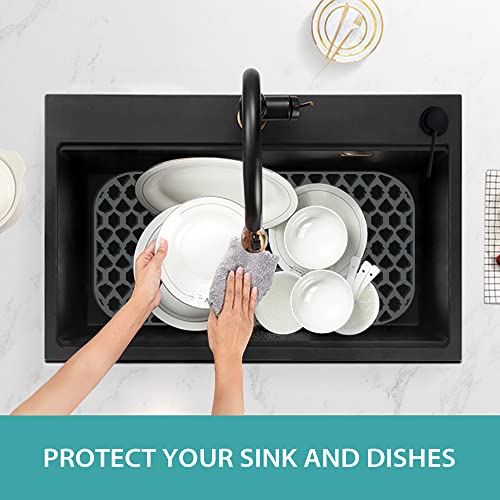 SAMSIER Sink Protectors for Kitchen Sink 19”x13”& 26”x14” with Cleaning Brush, Large Silicone Kitchen Sink Mats Grid for Bottom of Farmhouse Stainless Steel Porcelain Sink (26x14,Center Drain)