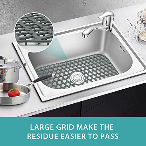 SAMSIER Sink Protectors for Kitchen Sink 19”x13”& 26”x14” with Cleaning Brush, Large Silicone Kitchen Sink Mats Grid for Bottom of Farmhouse Stainless Steel Porcelain Sink (26x14,Center Drain)