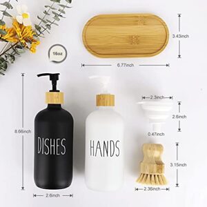 Soap Dispenser 2 Pack, Dish Soap Dispenser for Kitchen Sink, Hand Soap Dispenser Bathroom, 16 oz Glass Soap Dispenser with Rust Proof Pump, Modern Farmhouse Kitchen Decor (Black & White)