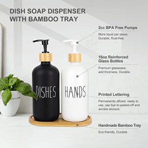 Soap Dispenser 2 Pack, Dish Soap Dispenser for Kitchen Sink, Hand Soap Dispenser Bathroom, 16 oz Glass Soap Dispenser with Rust Proof Pump, Modern Farmhouse Kitchen Decor (Black & White)