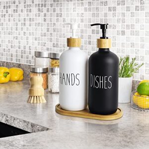 Soap Dispenser 2 Pack, Dish Soap Dispenser for Kitchen Sink, Hand Soap Dispenser Bathroom, 16 oz Glass Soap Dispenser with Rust Proof Pump, Modern Farmhouse Kitchen Decor (Black & White)