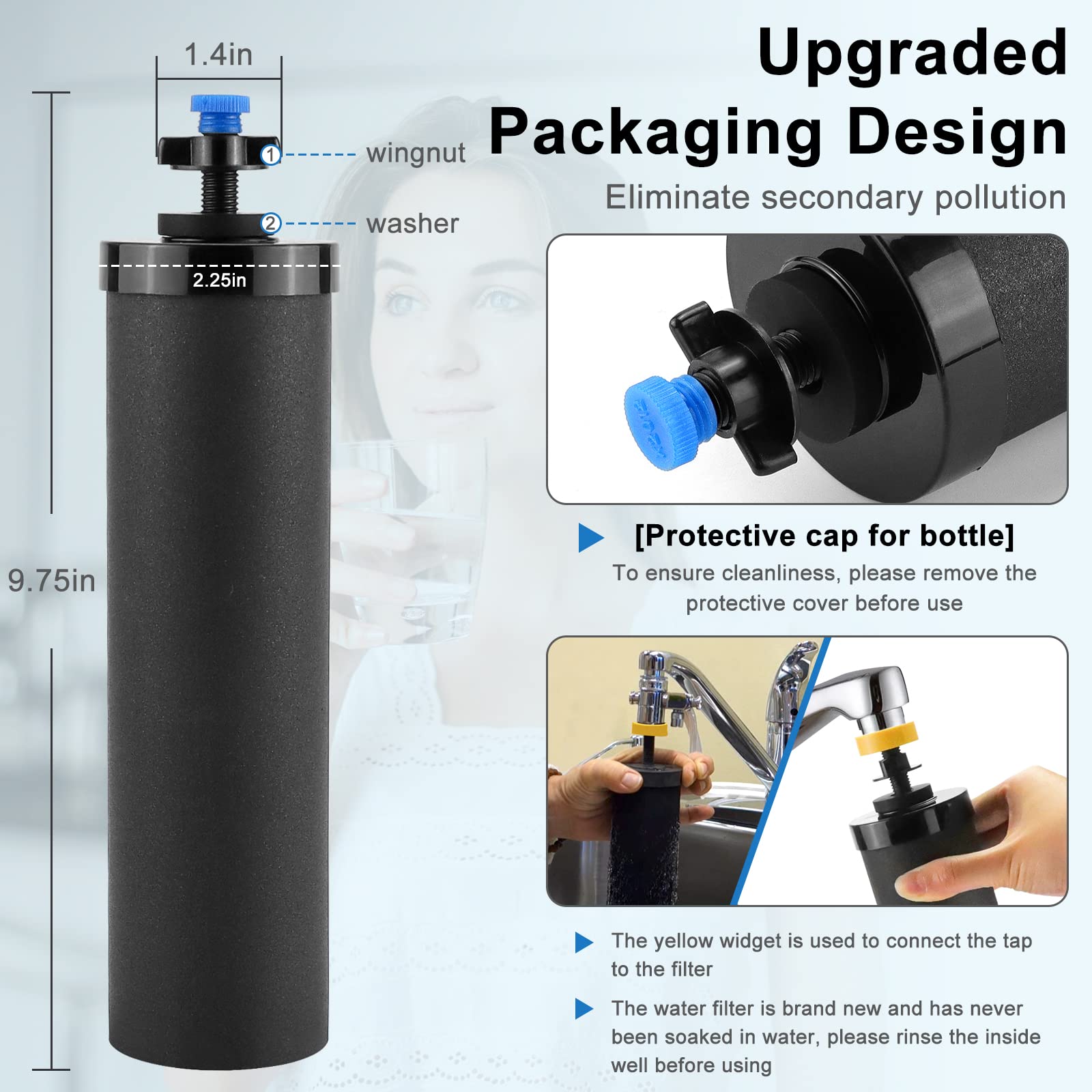 𝗨𝗽𝗴𝗿𝗮𝗱𝗲 Black Activated Carbon Water Filter with Ultrafiltration Membrane Compatible for Gra-vity Filtration System for Home,Travel and Outdoors with NSF Certified