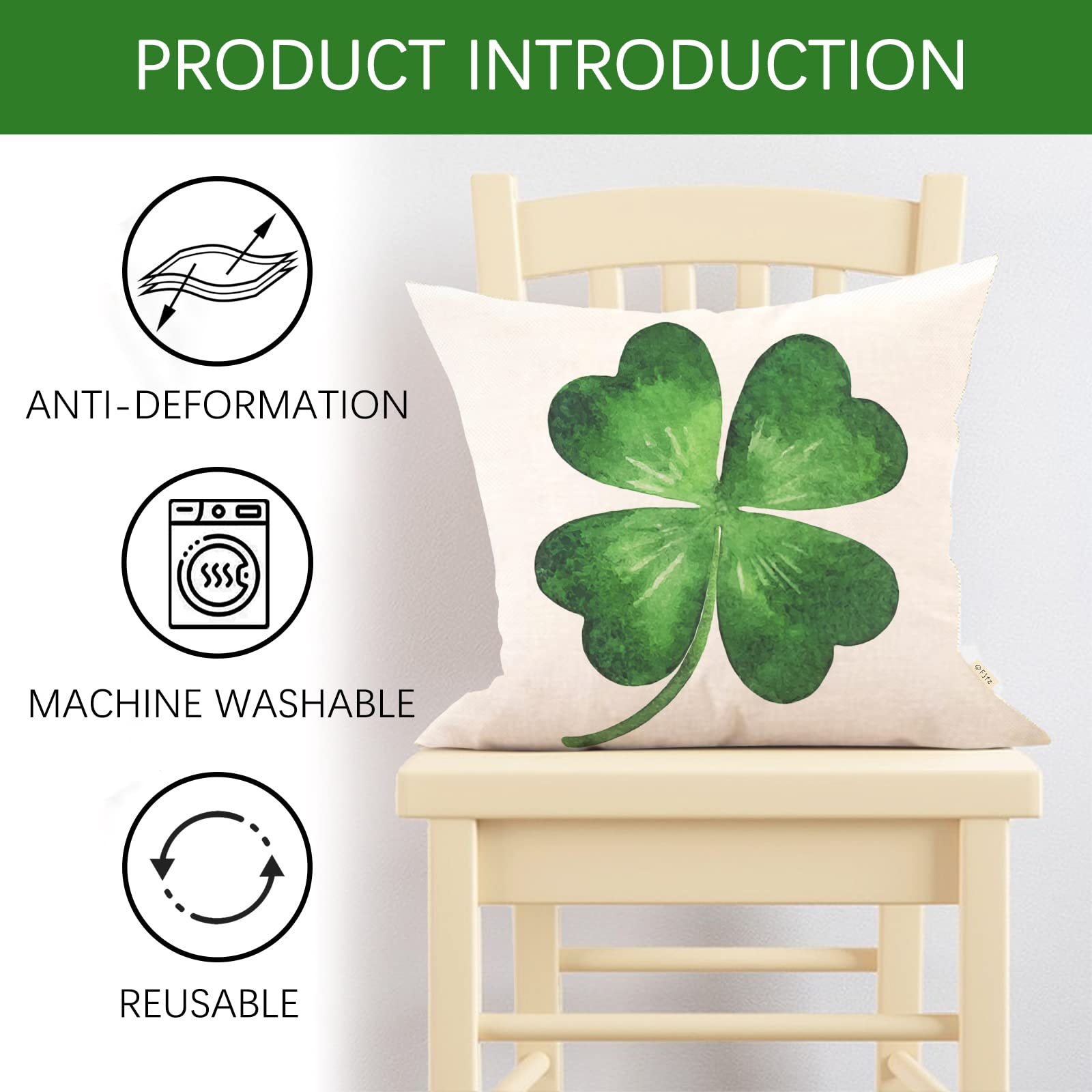 Fjfz St. Patrick's Day Luck Clover Decorative Throw Pillow Covers 18 x 18 Set of 4, Green Shamrock Horseshoe Holiday Porch Home Decor, Irish Lucky in Love Gifts Outdoor Sofa Couch Cushion Case