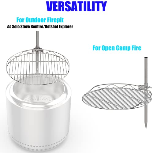 BBQSTAR Detachable Swivel Grill for 19.5" Wood Burning Firepit as Solo Stove Bonfire Hotshot Explorer; Outdoor Firepit Grill Accessory Kit W/Stainless Steel Cooking Grate, Fire Poker,Carry Bag