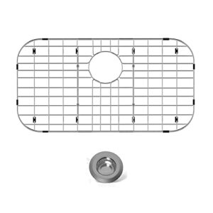 Stainless Steel Sink Protector 26"x14" with Rear Drain, Metal Sink Rack for Bottom of Sink, Kitchen Sink Grate and Sink Protectors with Sink Strainer (26" x 14" - Rear Drain)