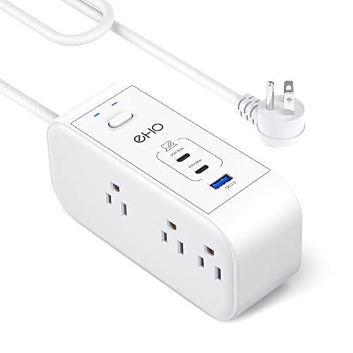 6FT PD 65W USB C Power Strip Surge Protector for Travel&Work, 9-in-1 Power Strip with 6 Widely AC Outlets&3 USB Ports, Overload Protection, Flat Plug, Wall Mount, Desk USB Charging Station, 1875W/15A