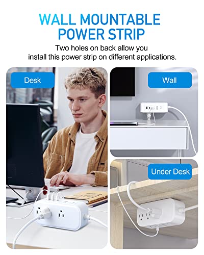 6FT PD 65W USB C Power Strip Surge Protector for Travel&Work, 9-in-1 Power Strip with 6 Widely AC Outlets&3 USB Ports, Overload Protection, Flat Plug, Wall Mount, Desk USB Charging Station, 1875W/15A