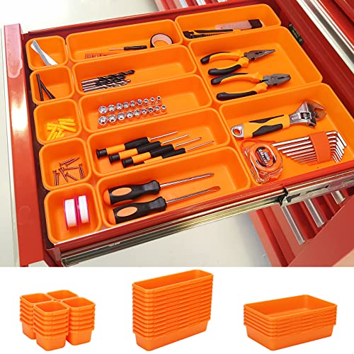 42 Pack Tool Box Organizer Tool Tray Dividers, Rolling Tool Chest Cart Cabinet Workbench Desk Drawer Organization and Storage for Hardware, Parts, Screws, Nuts, Small Tools Organization(Orange)