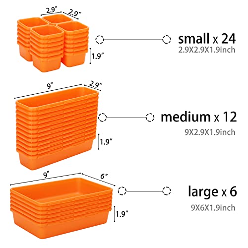 42 Pack Tool Box Organizer Tool Tray Dividers, Rolling Tool Chest Cart Cabinet Workbench Desk Drawer Organization and Storage for Hardware, Parts, Screws, Nuts, Small Tools Organization(Orange)