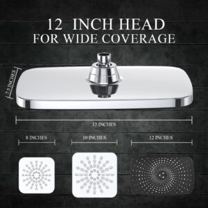 Veken 12 inch Rain Shower Head Rectangle- Wide Coverage Rainfall Style Water Spray - Adjustable Showerhead with Anti-Clog Nozzles - High Pressure Rain Fall for Soothing Sensation - Chrome Black