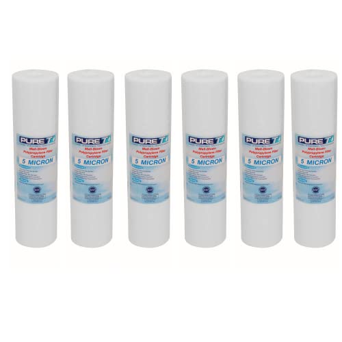 PureT GCB0987005 9.75x2.5" Water Sediment Depth Filter - NSF Certified - Spun Poly Filter Removes Sediment and Other Organic Debris (5 u Micron Rated) (6 Pack)