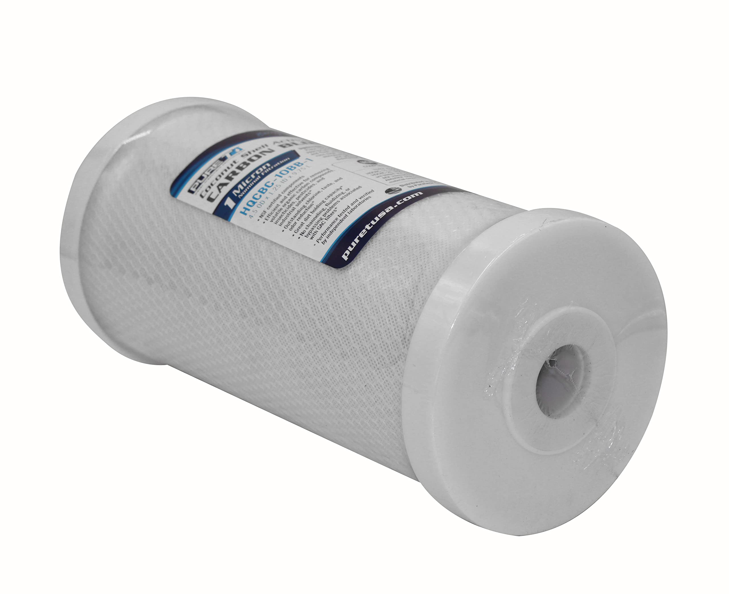 PureT HQCBC-10BB-10, 10x4.5" Coconut Carbon Block Filter - NSF Certified - Cononut Shell Activated Carbon removes Chlorine, Dirt and More (10 u Micron Rated)