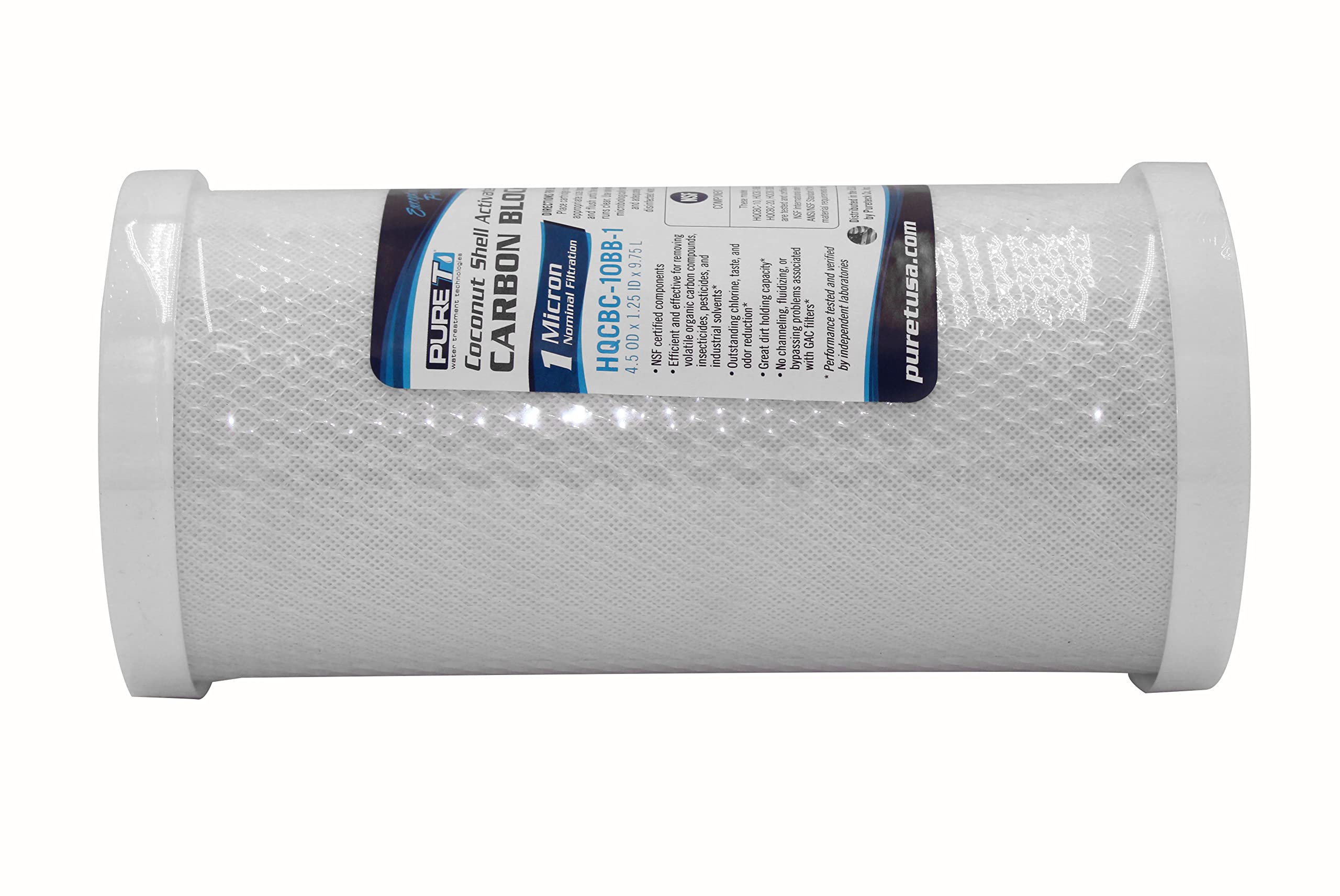 PureT HQCBC-10BB-10, 10x4.5" Coconut Carbon Block Filter - NSF Certified - Cononut Shell Activated Carbon removes Chlorine, Dirt and More (10 u Micron Rated)