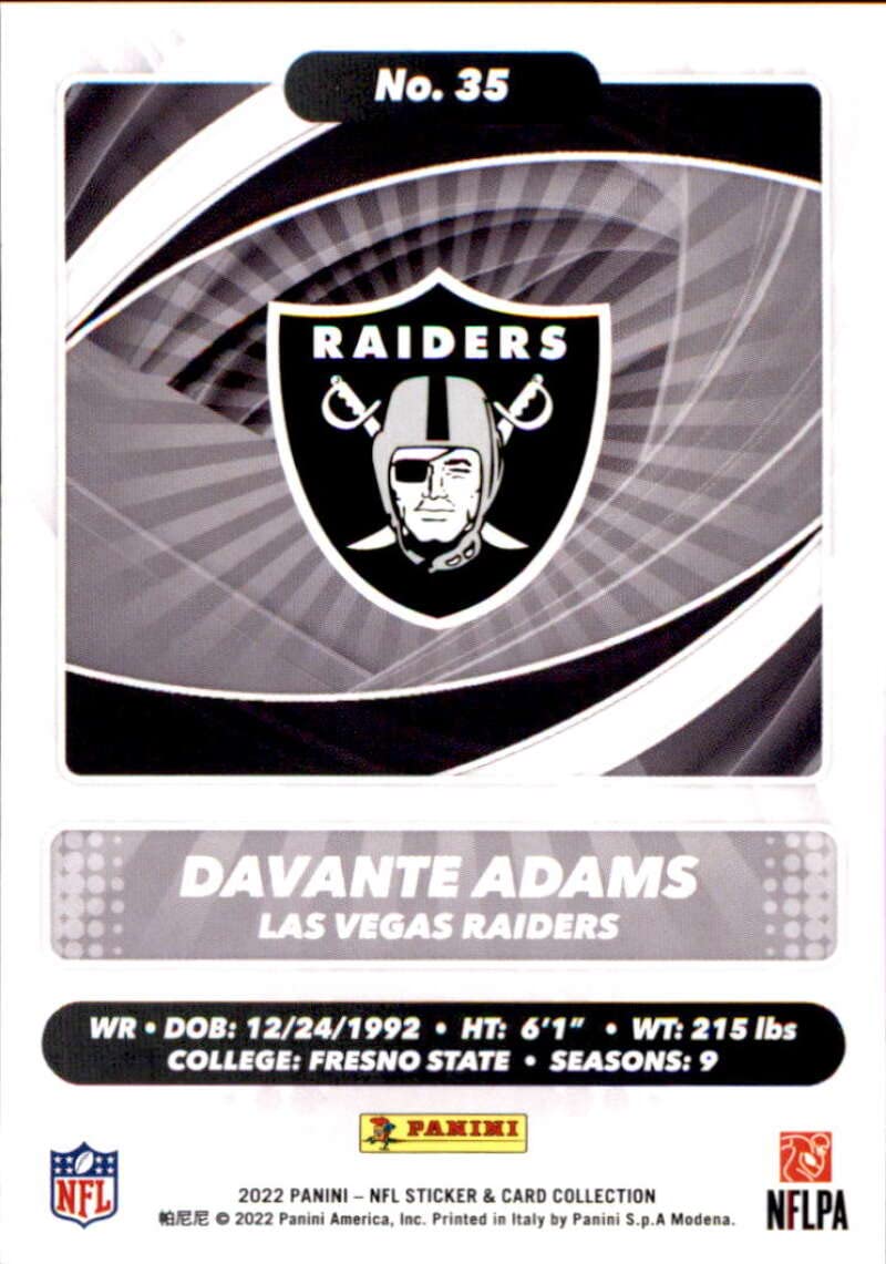 2022 Panini NFL Sticker Card #35 Davante Adams Las Vegas Raiders Football Card