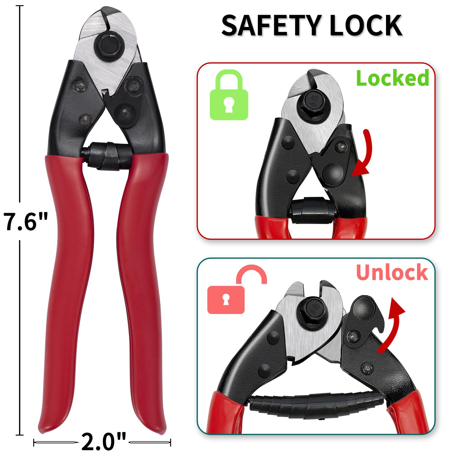 Steel DN Mate 7.6" Steel Wire Cutter, Cut All Wires Up to 5/32", Wire Rope Cutter, Cut Steel Cable, Aircraft Cable, Wire Seals, Bike Cable,  Aluminum/Copper Wire, Fence Cable, One-Hand Operate CC-11