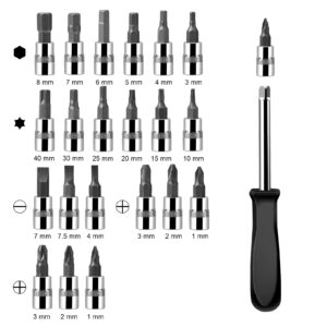 KIBLAH 46 Pieces 1/4 inch Drive Socket Ratchet Wrench Set,with Bit Socket Set Metric and Extension Bar for Auto Repairing and Household, Is A Unique Gift For Men