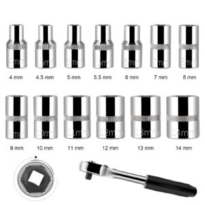 KIBLAH 46 Pieces 1/4 inch Drive Socket Ratchet Wrench Set,with Bit Socket Set Metric and Extension Bar for Auto Repairing and Household, Is A Unique Gift For Men