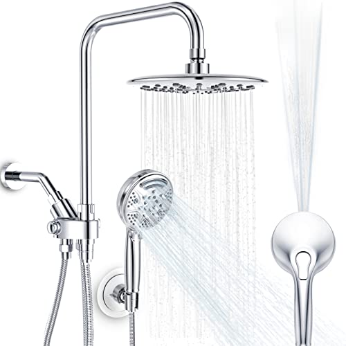 SR SUN RISE 9 Inch High Pressure Rain Shower Head Combo with Filtered Shower Wand, 8 Water Spray Modes Shower Head with 71 Inch Extra Long Hose