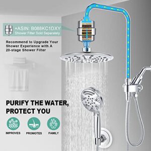 SR SUN RISE 9 Inch High Pressure Rain Shower Head Combo with Filtered Shower Wand, 8 Water Spray Modes Shower Head with 71 Inch Extra Long Hose