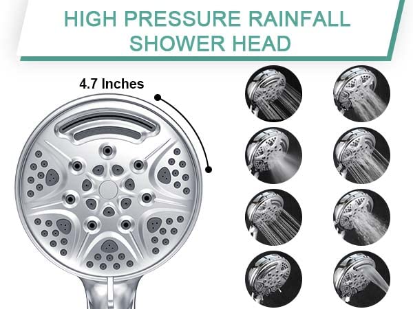 SR SUN RISE 9 Inch High Pressure Rain Shower Head Combo with Filtered Shower Wand, 8 Water Spray Modes Shower Head with 71 Inch Extra Long Hose