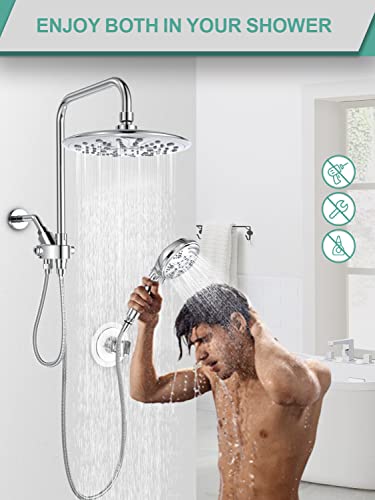 SR SUN RISE 9 Inch High Pressure Rain Shower Head Combo with Filtered Shower Wand, 8 Water Spray Modes Shower Head with 71 Inch Extra Long Hose