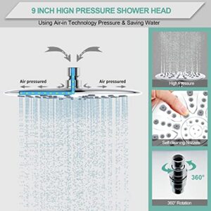 SR SUN RISE 9 Inch High Pressure Rain Shower Head Combo with Filtered Shower Wand, 8 Water Spray Modes Shower Head with 71 Inch Extra Long Hose