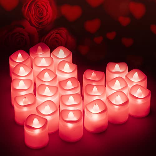 Litake 24PCS Red Flameless Candles Red Tea Lights Candles Led Candles with Red Flickering Light Fake Candles Battery Operated Electric Candles for Valentine Wedding Party Anniversary Decor