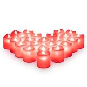 Litake 24PCS Red Flameless Candles Red Tea Lights Candles Led Candles with Red Flickering Light Fake Candles Battery Operated Electric Candles for Valentine Wedding Party Anniversary Decor