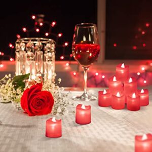 Litake 24PCS Red Flameless Candles Red Tea Lights Candles Led Candles with Red Flickering Light Fake Candles Battery Operated Electric Candles for Valentine Wedding Party Anniversary Decor