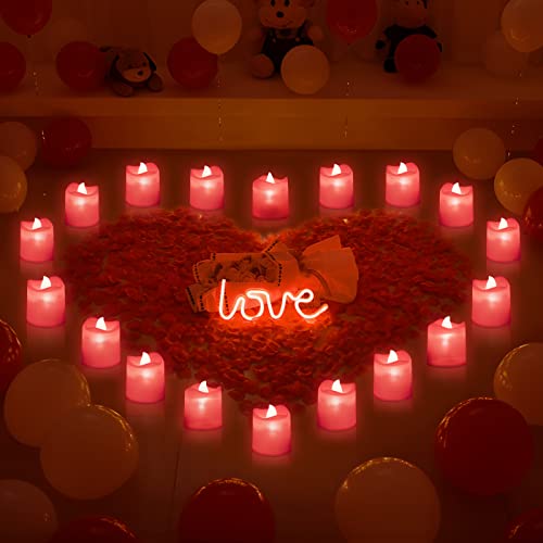 Litake 24PCS Red Flameless Candles Red Tea Lights Candles Led Candles with Red Flickering Light Fake Candles Battery Operated Electric Candles for Valentine Wedding Party Anniversary Decor