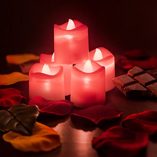 Litake 24PCS Red Flameless Candles Red Tea Lights Candles Led Candles with Red Flickering Light Fake Candles Battery Operated Electric Candles for Valentine Wedding Party Anniversary Decor