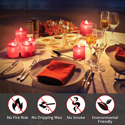 Litake 24PCS Red Flameless Candles Red Tea Lights Candles Led Candles with Red Flickering Light Fake Candles Battery Operated Electric Candles for Valentine Wedding Party Anniversary Decor