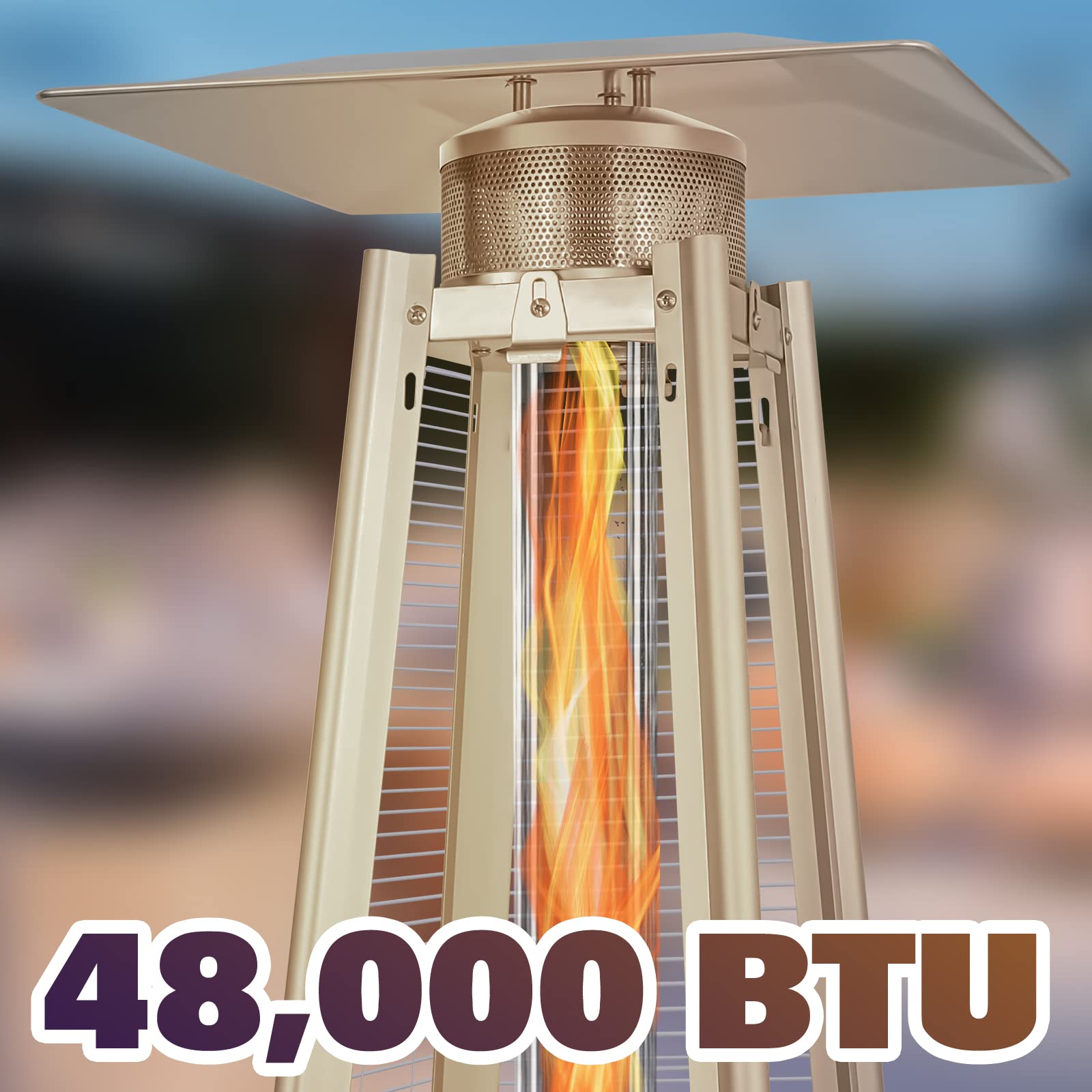 Hykolity Pyramid Patio Heater, 48000 BTU Glass Tube Propane Patio Heater with Wheels and Cover, Outdoor Propane Heaters for Patio, Backyard, Garden, Porch, and Pool, Bronze