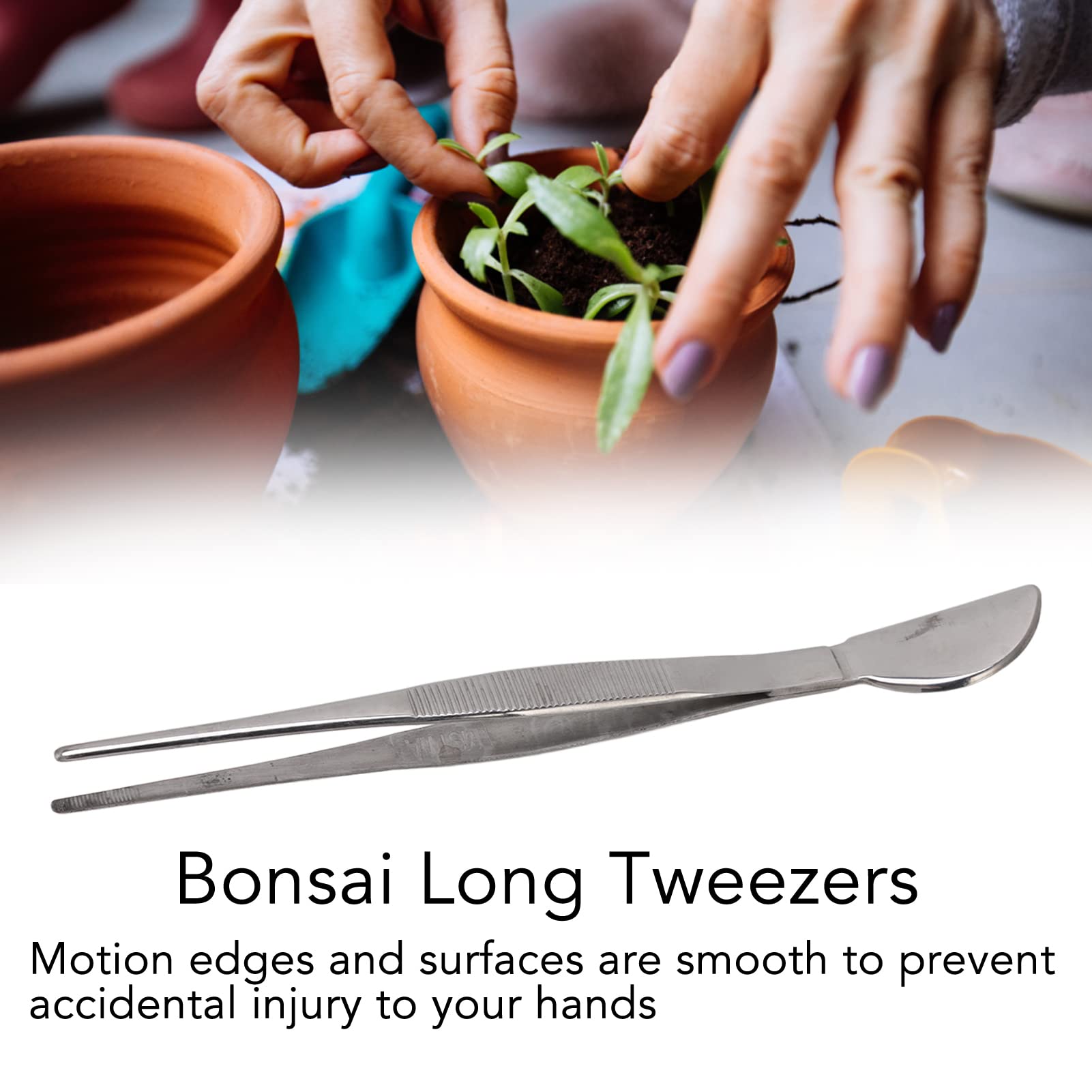 CHICIRIS Bonsai Long Tweezers, Garden Tweezers Bonsai, Stainless Steel Bonsai Tweezers Long Tweezers with Moon Spatula Head for Potted Loosening Soil Planing Grass (Straight)