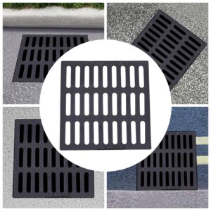 Cast Iron Drain Grate, 19.7 x19.7 Outdoor Drain Cover, Durable Heavy Duty Sewer Cover to Block Debris, Black Rectangle Drainage Grate for Concrete Floor