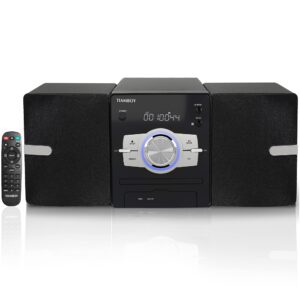 micro cd stereo shelf system, 30w rms hi-fi system with cd player, bluetooth, usb playback, fm radio, aux-input, 2-way music crisp-sound, dsp-tech