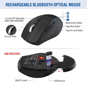 MK960 Ergonomic Wireless Keyboard Mouse Combo, Bluetooth/2.4G Split Design Keyboard with Palm Rest and 4 Level DPI Adjustable Wireless Mouse Multi-Device, Rechargeable, for Windows/Mac/Android(Black)