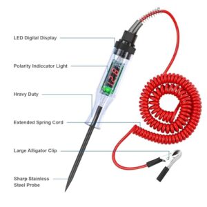 Test Light Automotive, Automotive Circuit Tester, DC 6V-24V Digital LED Test Light with Portable, Auto Bidirectional Voltage Tester Electric Test Pen with Voltmeter and Probe